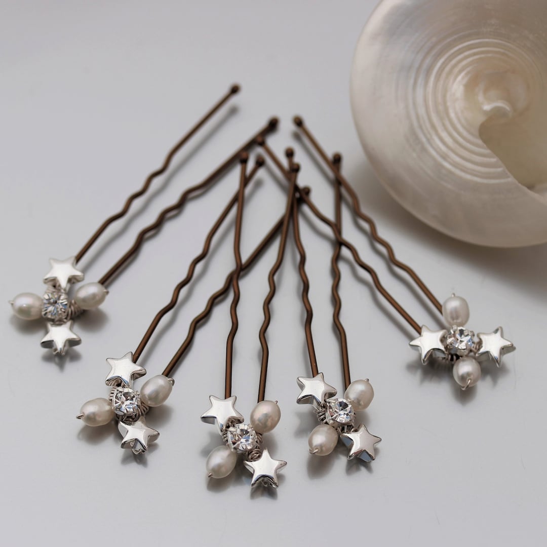 Star Hair Pins Silver or Gold, Star Wedding Hair Accessory for Bride or ...