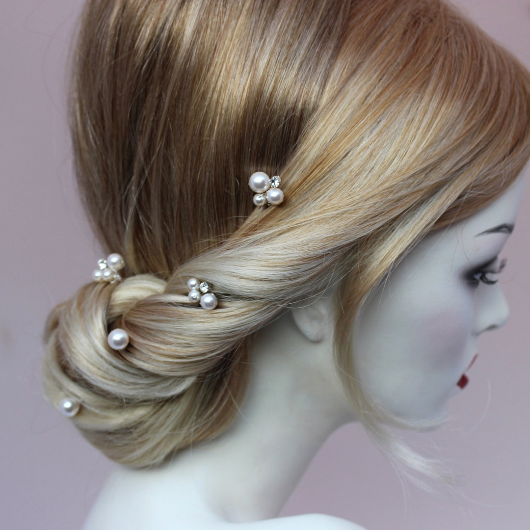 Pearl Bridal Hair Pins Silver Gold or Rose Gold, Bride or Bridesmaid ...