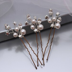 Star Cluster Pearl & Crystal Hair Pins X3, Gold or Silver Star ...