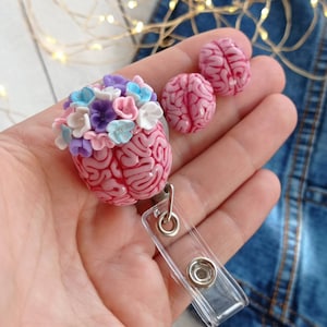 Floral Brain Badge Reel ID Card Holder Blooming 3d Anatomical Brain ...