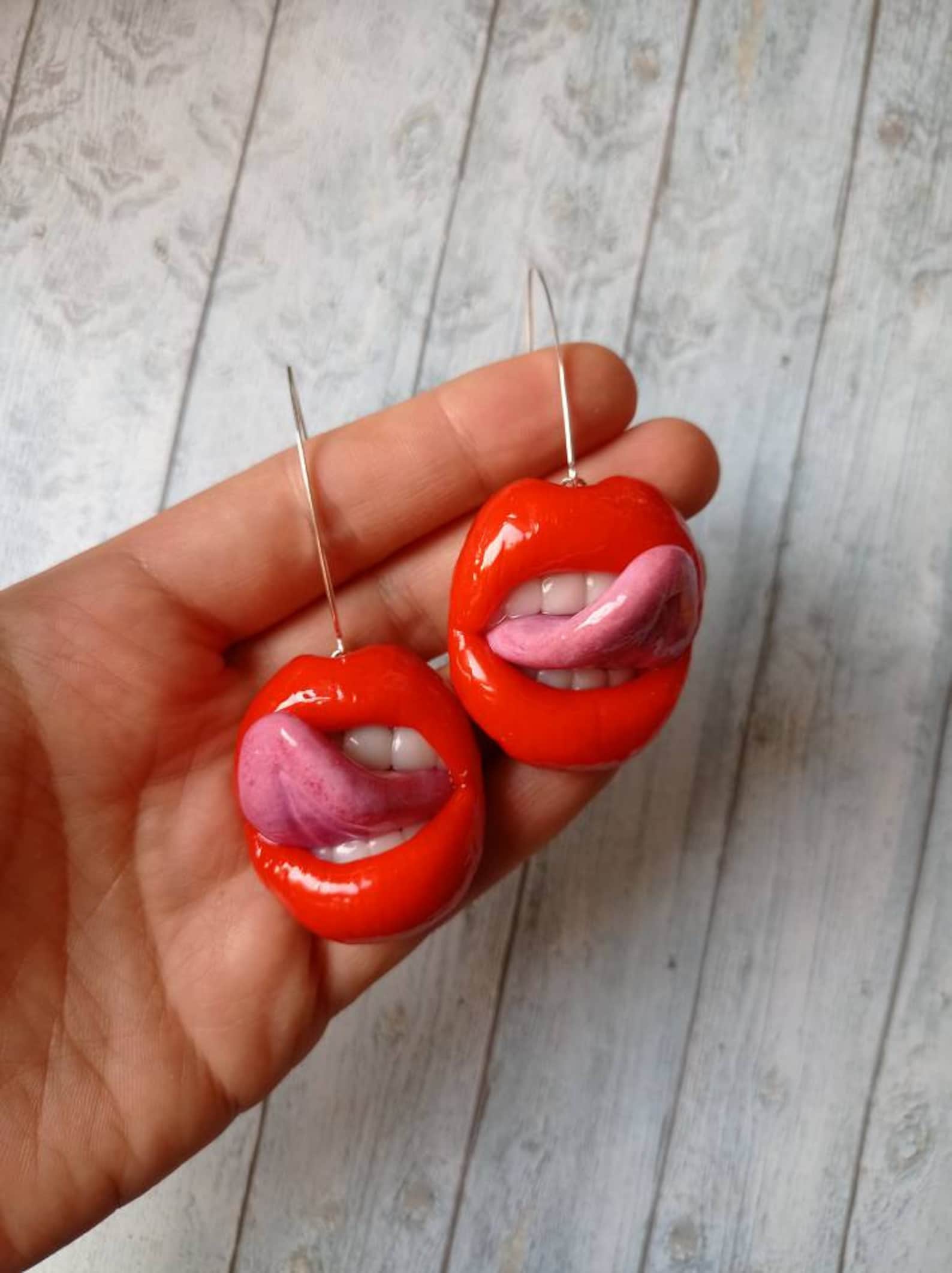 Large Sexy Red Lips Dangling Earrings Lip Jewelry Gift for - Etsy