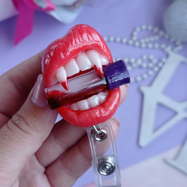Lip With Phlebotomy Blood Collection Tube Badge Reel Vampire | Etsy