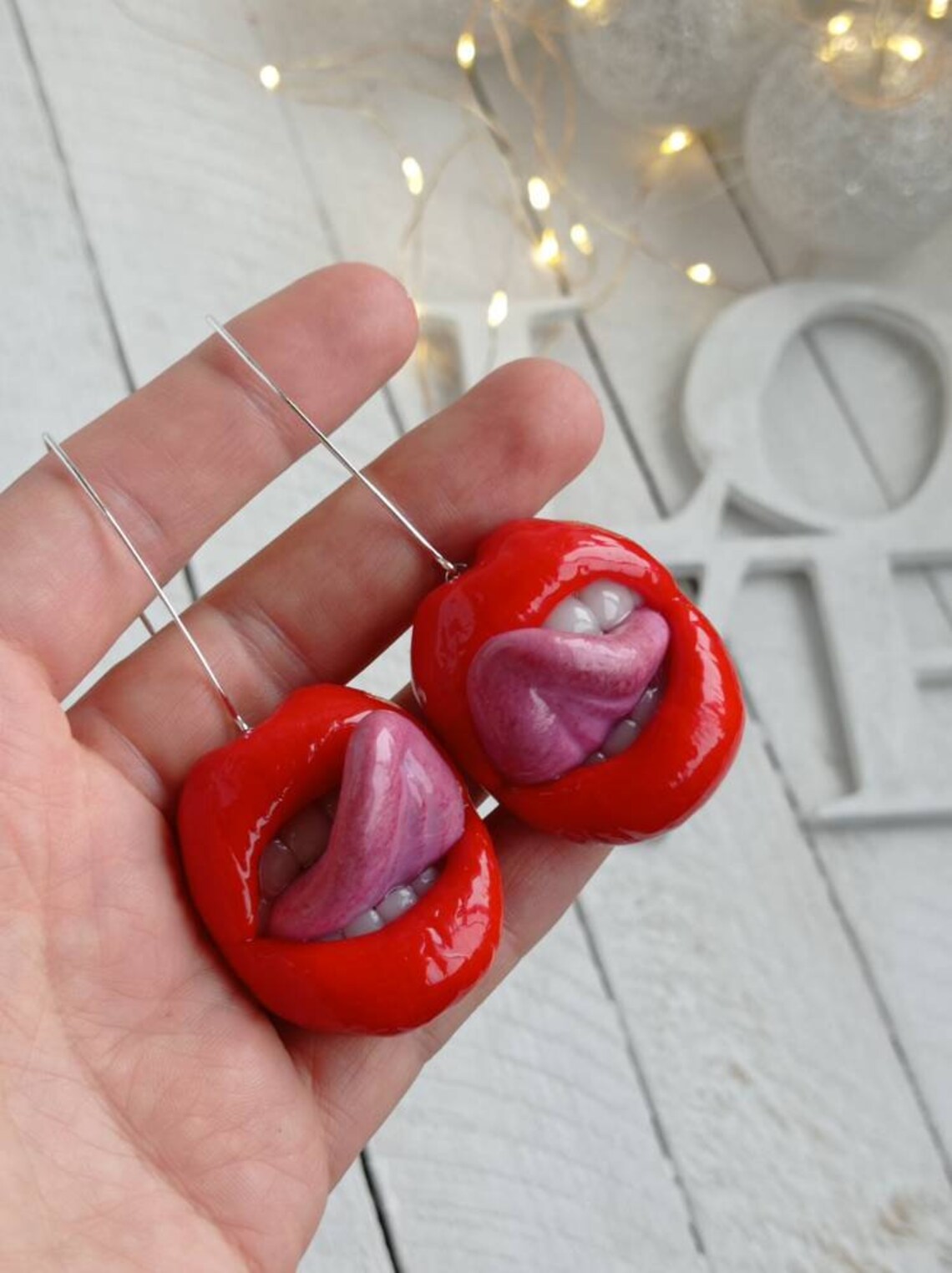 Large Sexy Red Lips dangling earrings Lip jewelry Gift for | Etsy