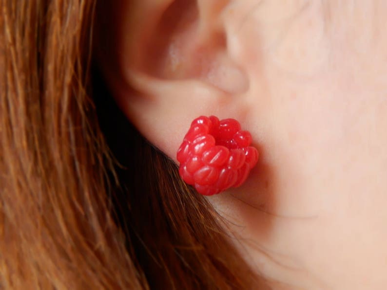 Red Raspberry Replica Cute Earring Stud Miniature Sweet Fruit - Etsy
