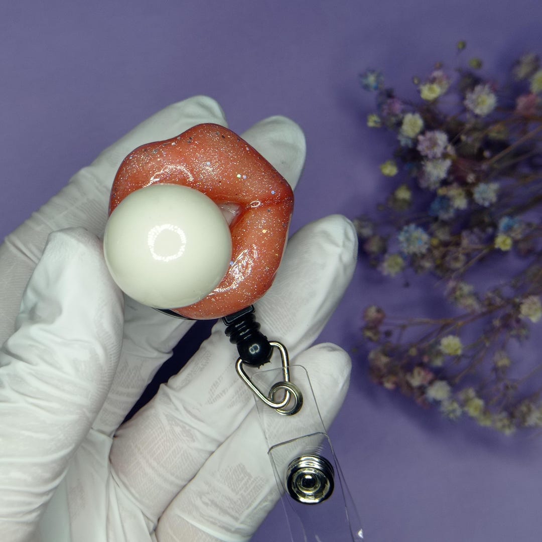 Gum in Mouth Badge Reel Shiny Pink Sweet Sexy Cute Lip Brooch Lips Pin ...