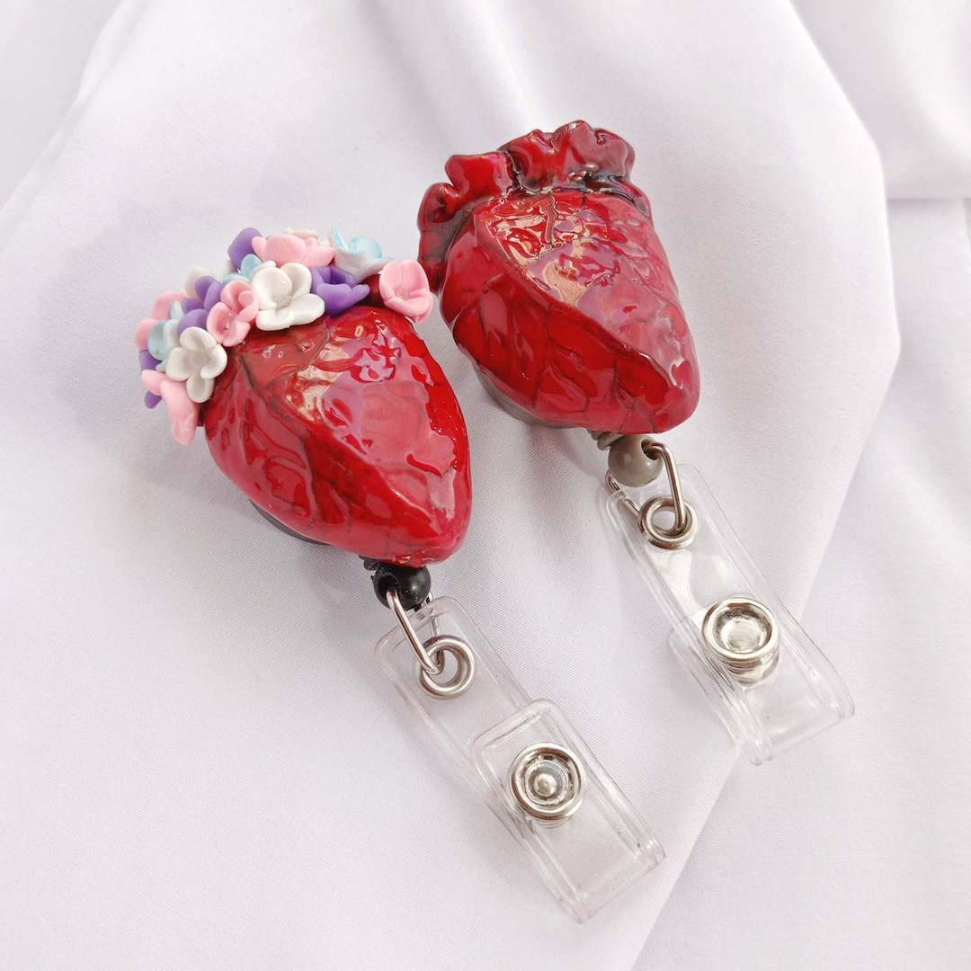 Floral Human Heart Badge Reel ID Holder Anatoical Medical Gift ...