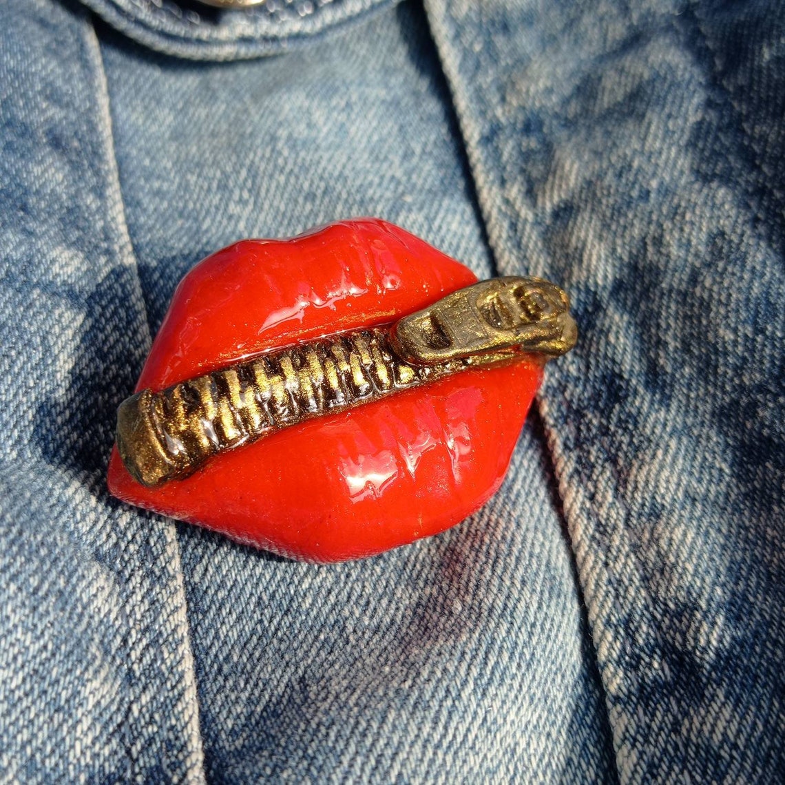 Red Lips Pin Lips With Zipper Mouth On The Castle Sexy Brooch Etsy