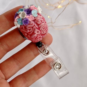 Floral Brain Badge Reel ID Card Holder Blooming 3d Anatomical Brain ...