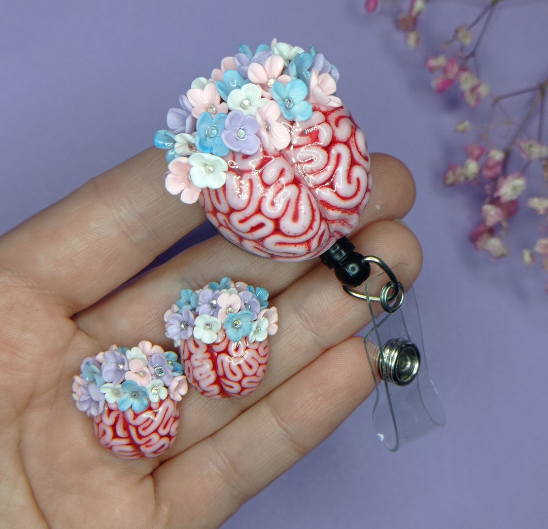 Flower Brain Badge Reel ID Holder Human 3d Brain Earrings Anatomy ...