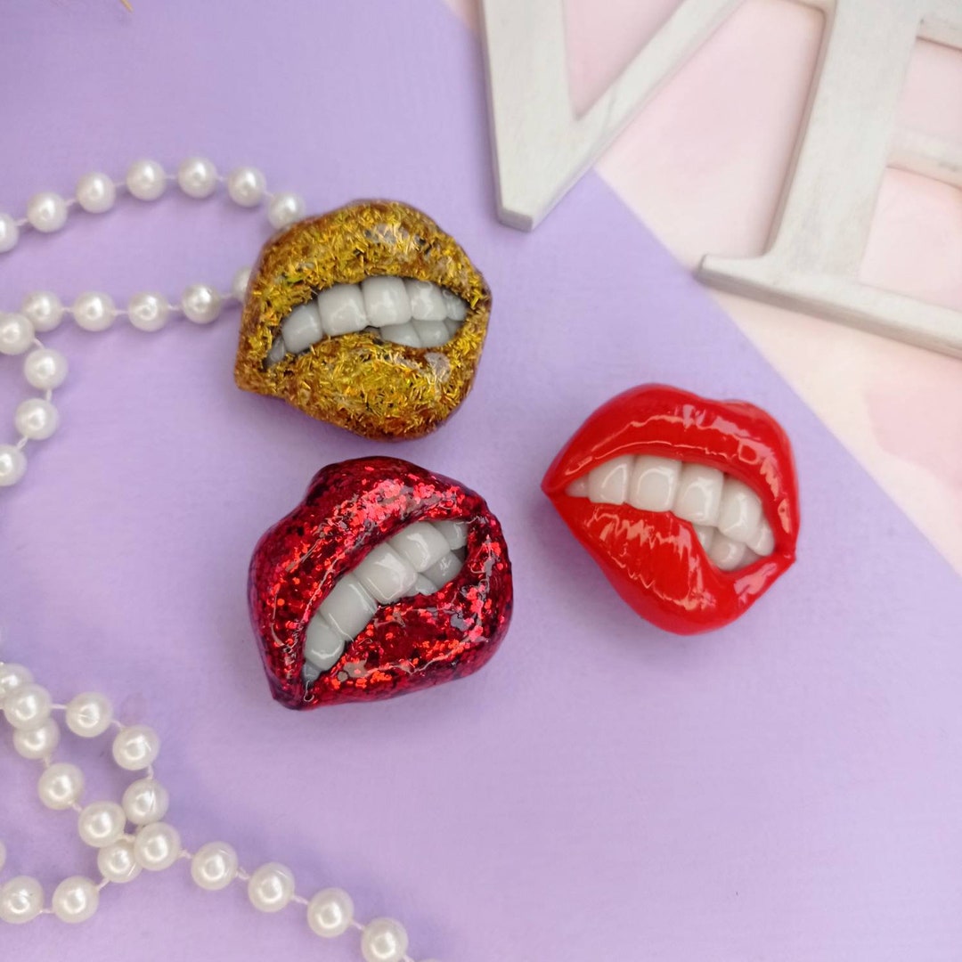Shiny Red Gold Lips Pin Sexy Lip Jewelry Mouth Brooch Gift for a ...