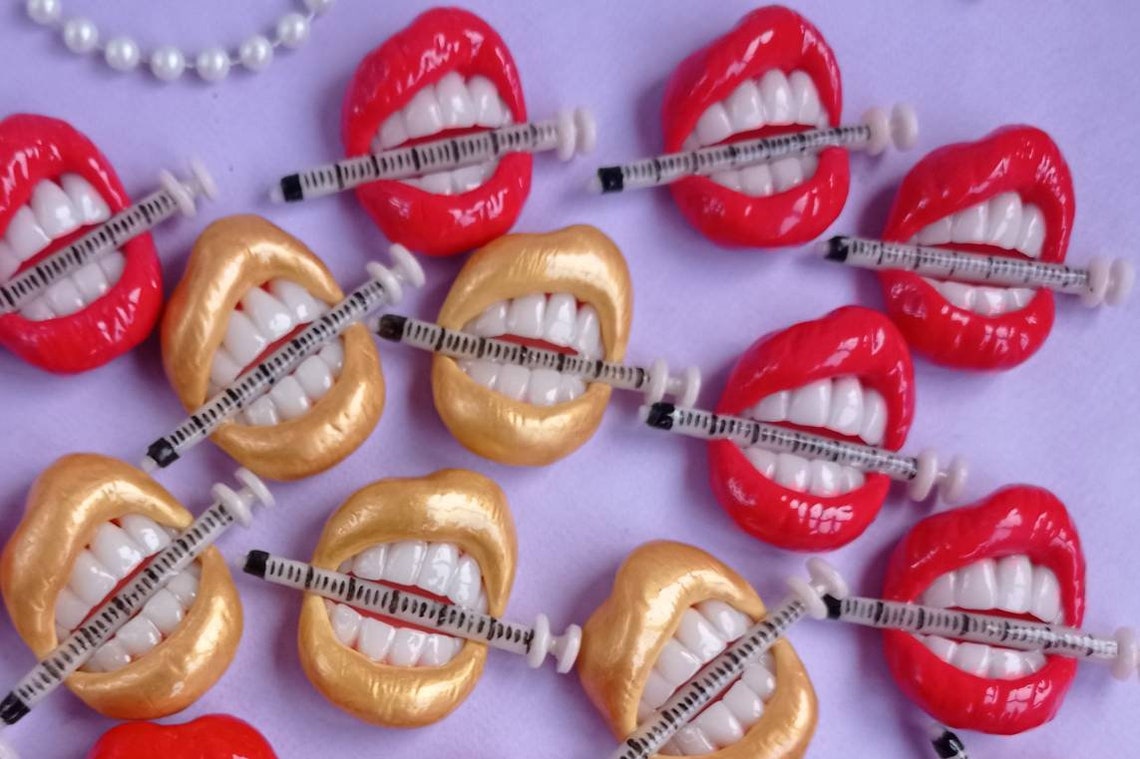 Gold Red Lips With Fake Syringes Brooch Injection Jewelry - Etsy