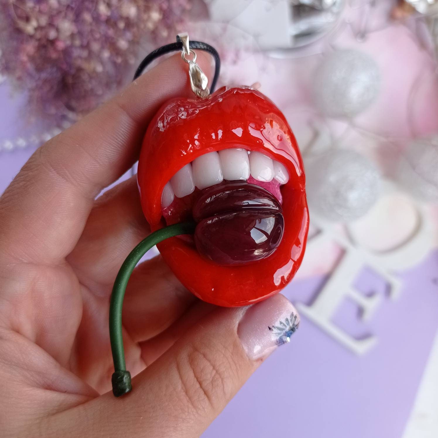 Red Lips With Cherry Necklace Gift for Girlfriend, Dentist ...