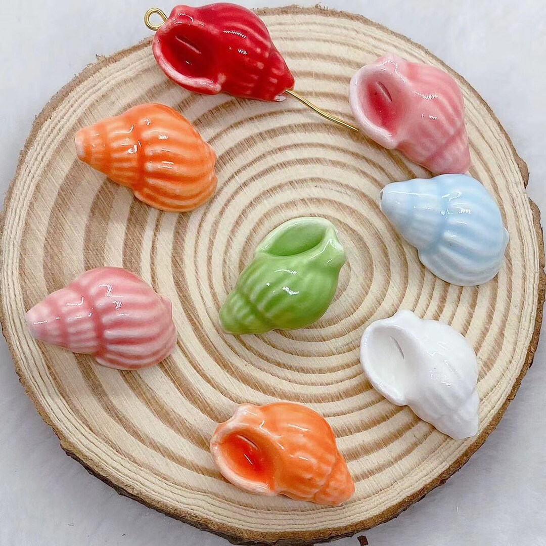 10 Pcs 13×21mm Sea Snail Shape Ceramic Loose Beads,diy Ceramic Conch ...