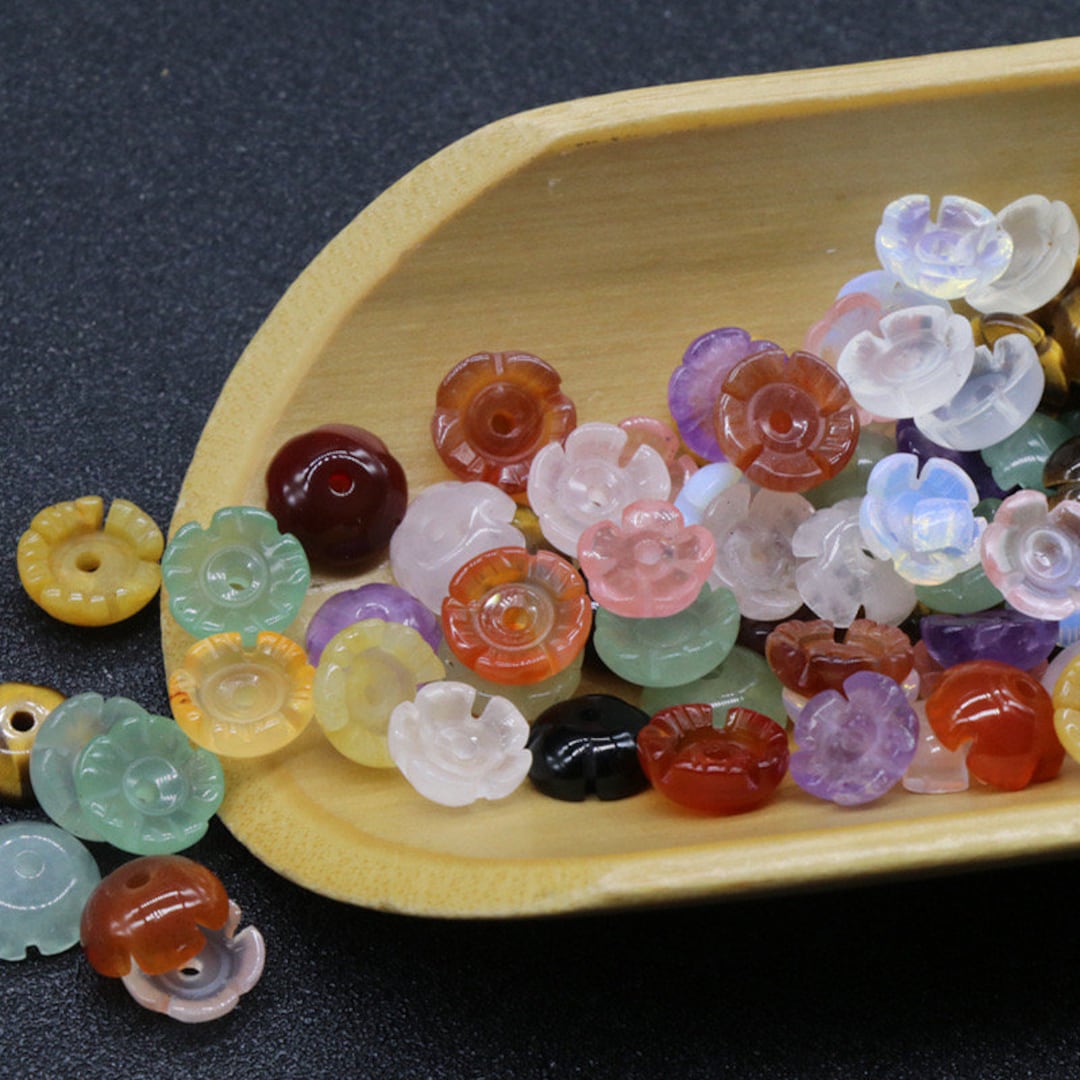 Natural Gemstone Carving Flower Beads,agate Jade Crystal Quartz Carving ...