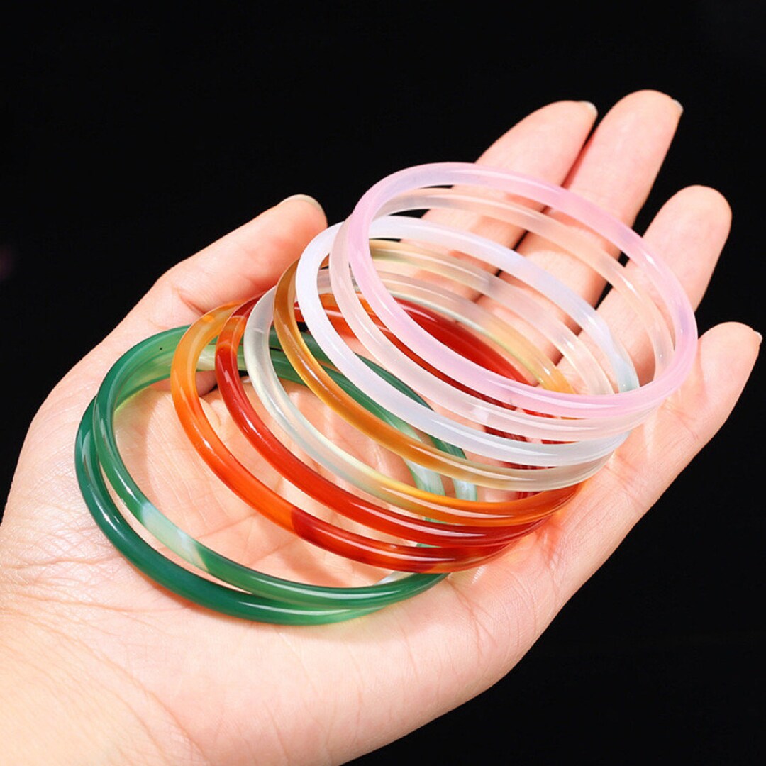 Natural Agate Jingle Bracelet Pretty Agate Chalcedony Round Bangles ...