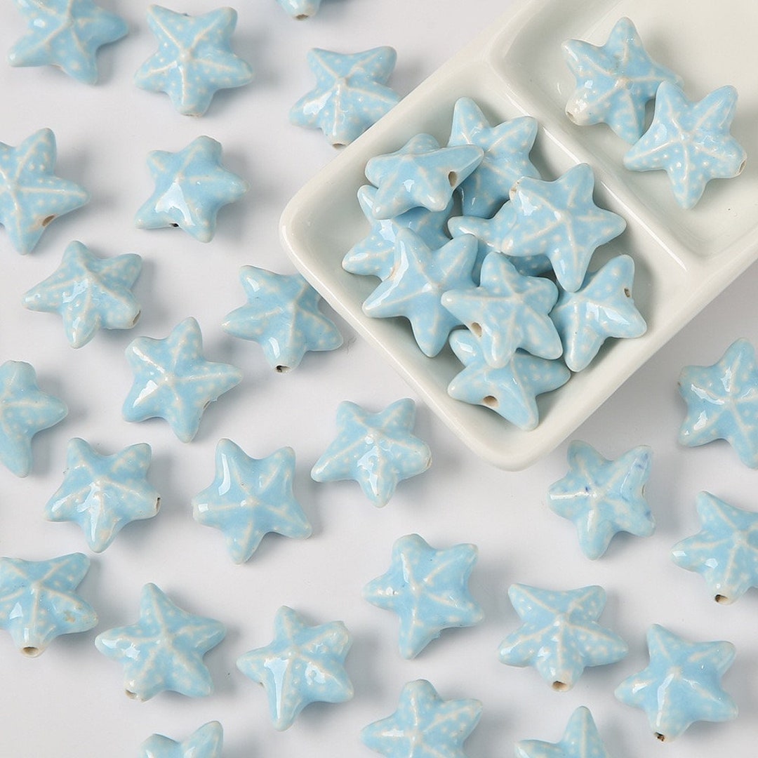 10 Pcs Blue Starfish Ceramic Beads, Ceramic Starfish Beads,ceramic ...