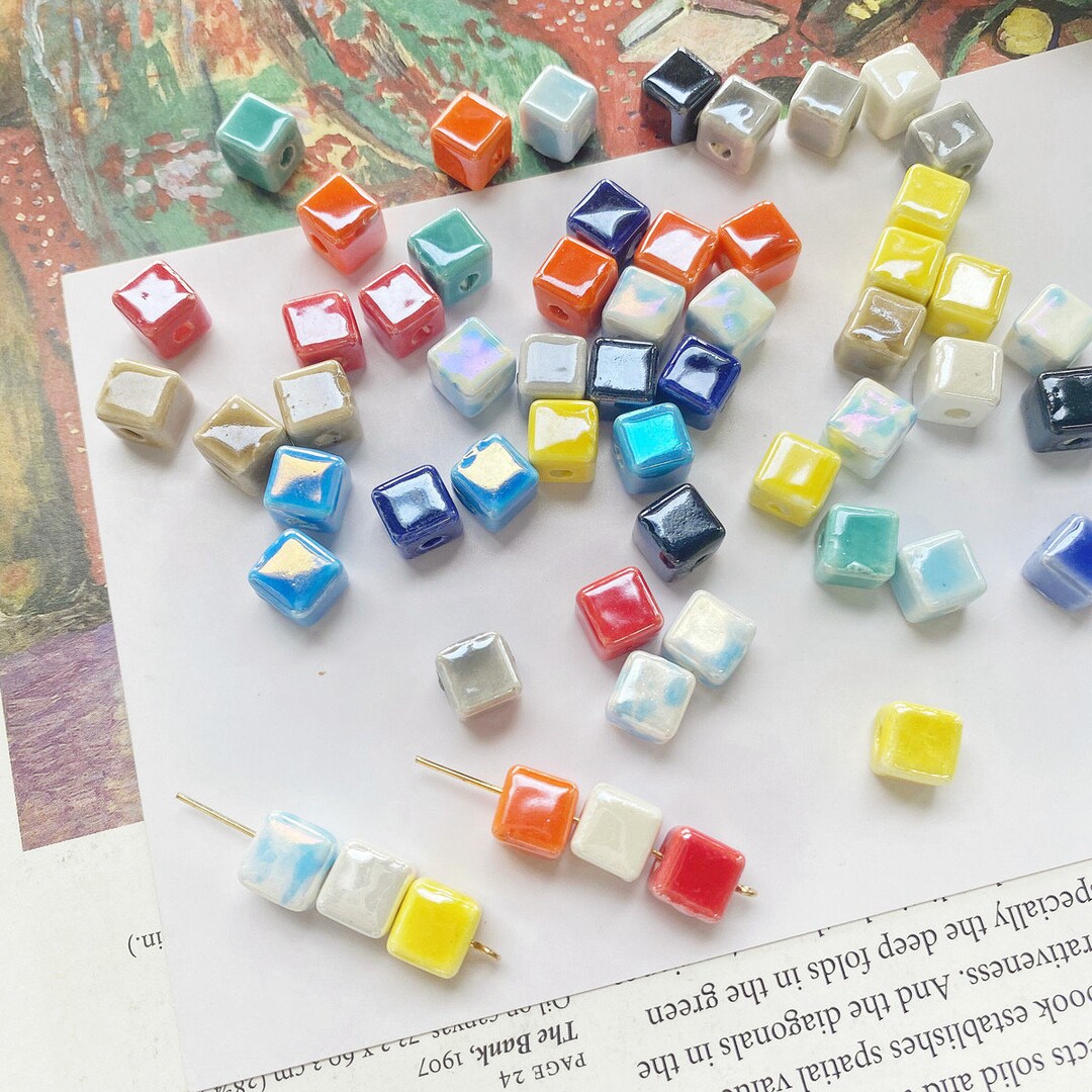 10 Pcs Square Shape Ceramic Beads, Ceramic Square Loose Spacer Beads ...