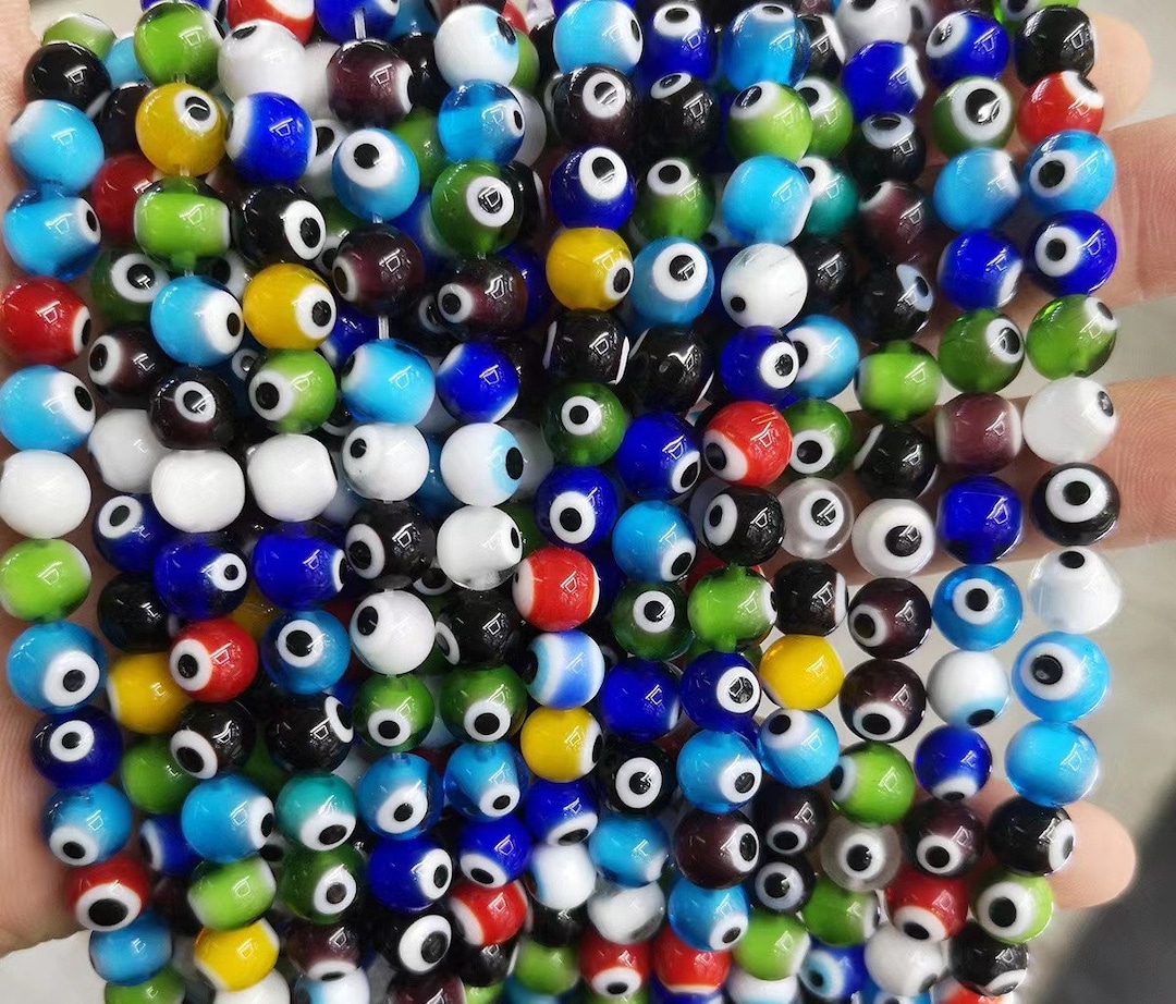5 Strands Multicolor Evil Eyes Coloured Glaze Smooth and Round Beads ...