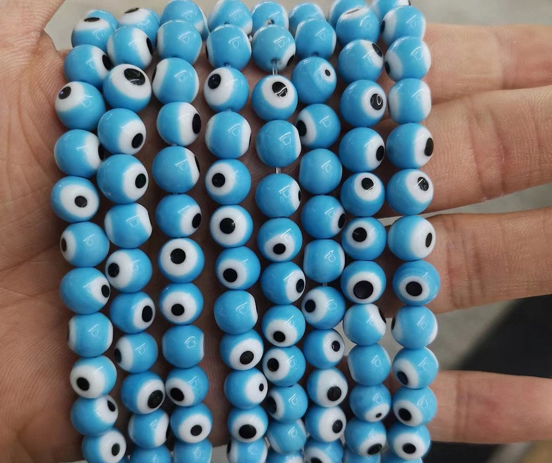 5 Strands Blue Evil Eyes Coloured Glaze Smooth and Round Beads,evil ...