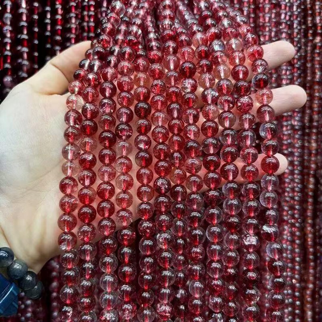 Natural Red Phantom Crystal Smooth Round Beads, Chorite Quartz Beads ...