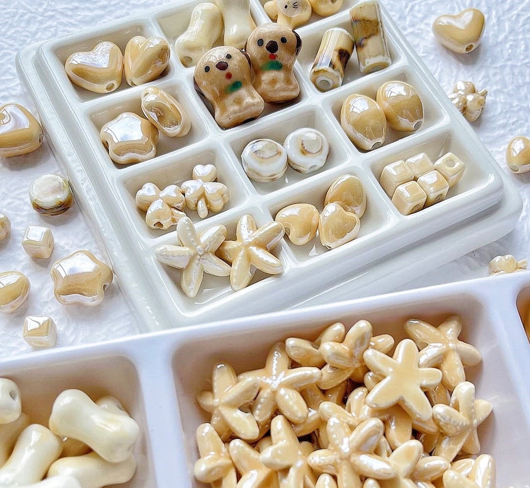10 Pcs Cream Coffee Bear Dog Bone Ceramic Beads,star Love Scattered ...
