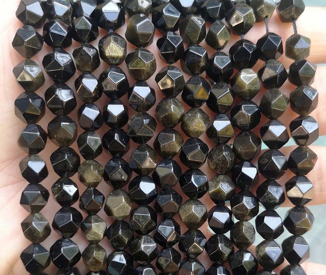 Natural Star Cut Faceted Golden Obsidian Nugget Diamond Beads,6mm 8mm ...