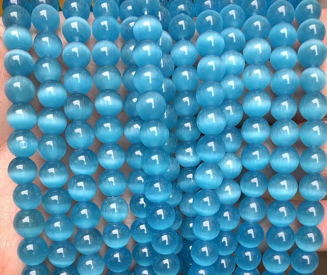 Blue Cat Eye Gemstone Smooth Round Beads,4mm 6mm 8mm 10mm 12mm Cat's ...