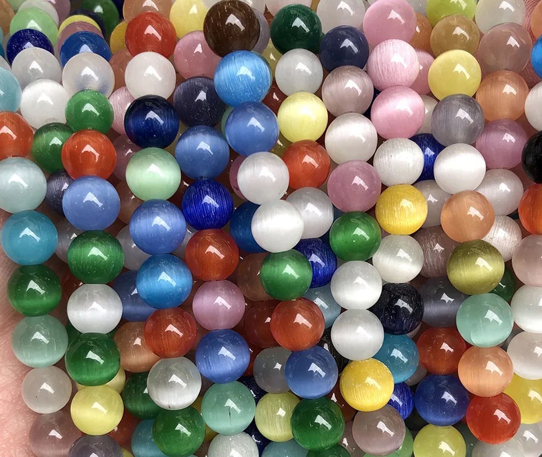 Natural Multicolor Cat's Eye Smooth and Round Beads,4mm 6mm 8mm 10mm ...