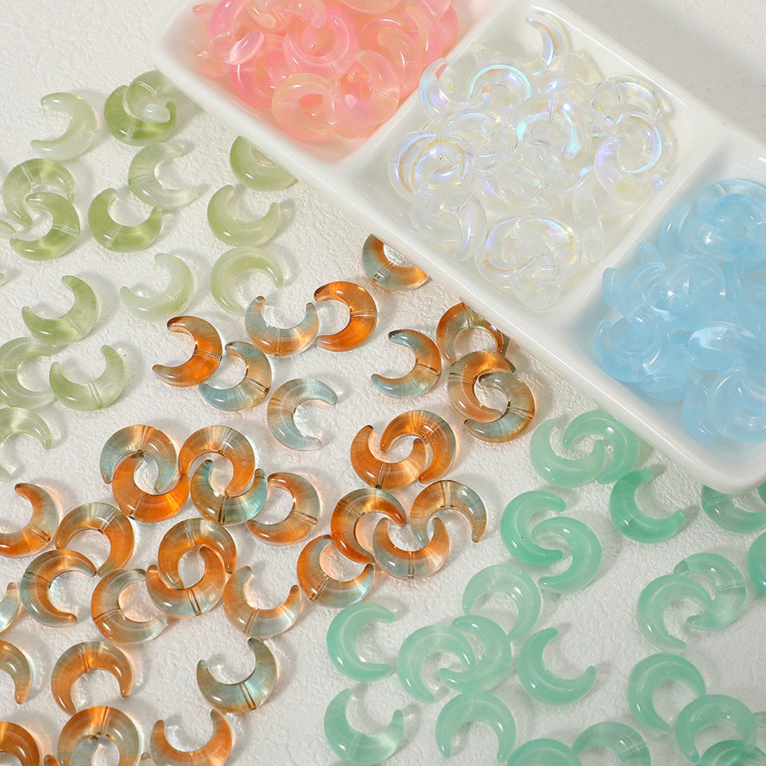12×14mm Glass Moon Shape Beads, Middle Drilled Holes Moon Shape ...