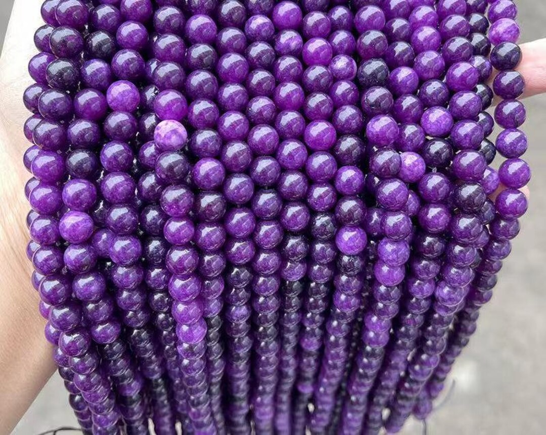 Cuentas redondas lisas de Jade morado oscuro de 6mm, 8mm, 10mm, una ...