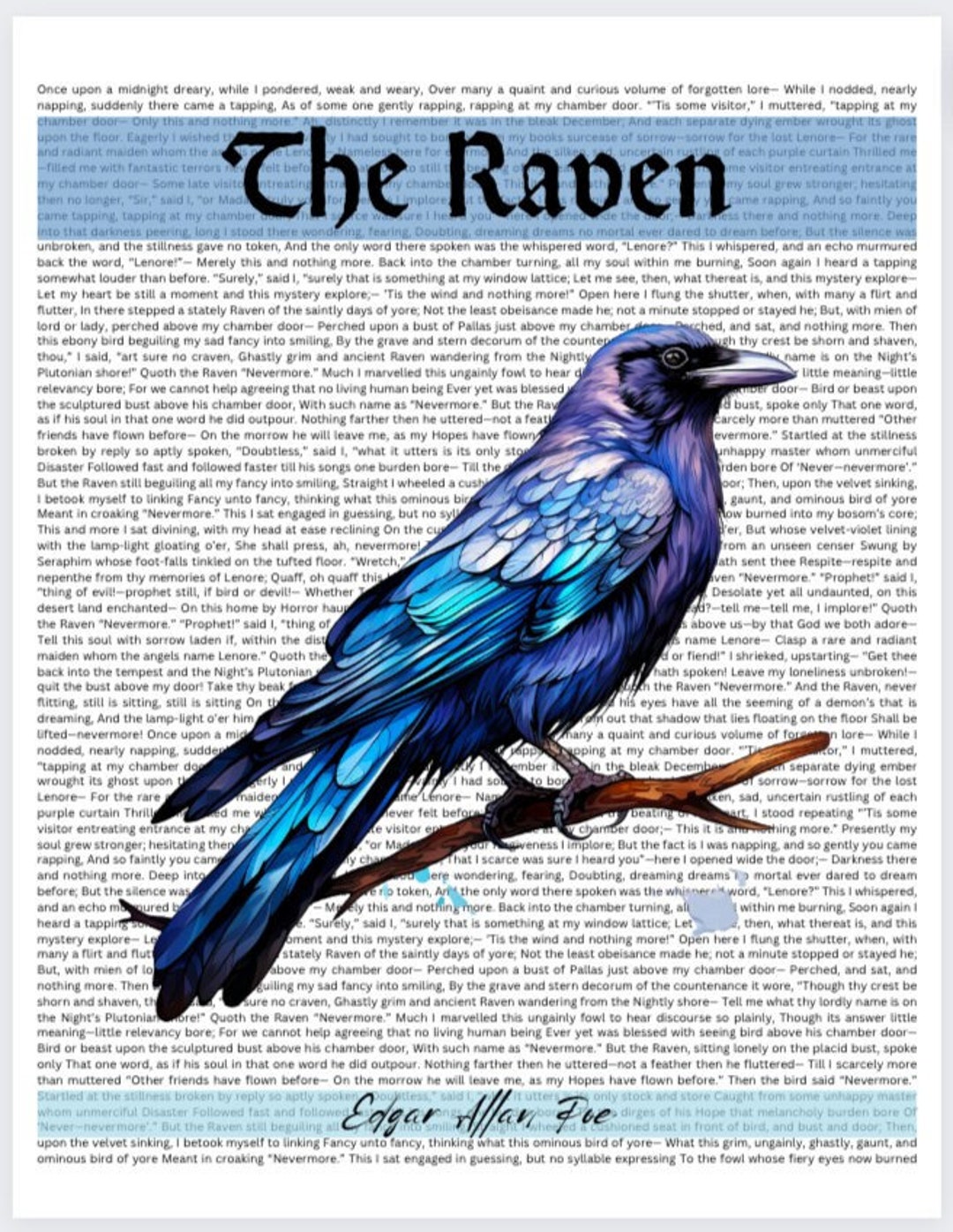 The Raven Printable Pdf 85 X 11 Literary Bookish Etsy