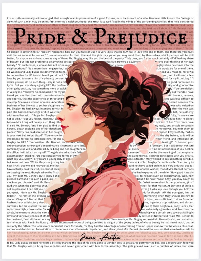Pride and Prejudice Printable PDF 8.5 X 11 Literary Bookish Classroom ...