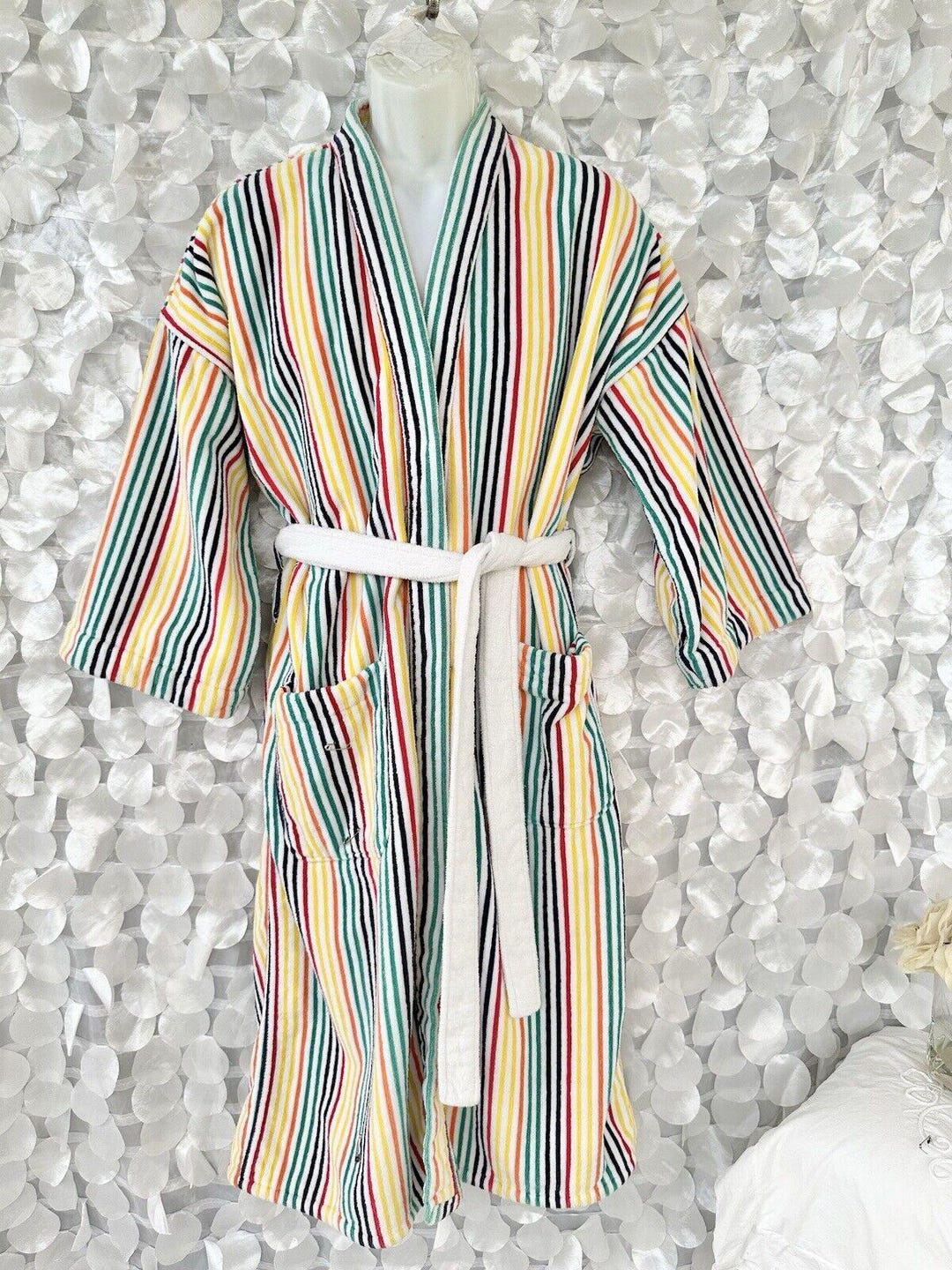 Vintage 80s DIOR MONSIEUR 100% Cotton Rainbow Striped Bathrobe One Size ...