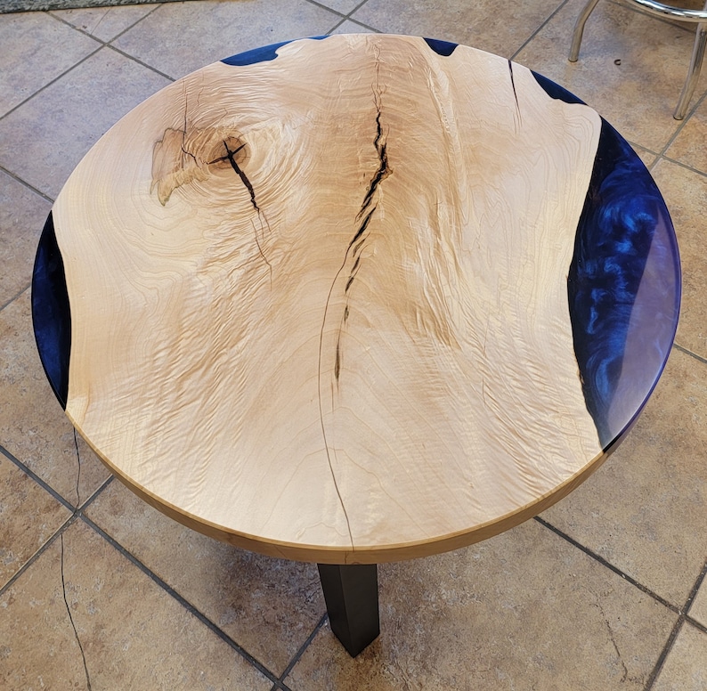 Round Entryway Table Coffee Table Wood Epoxy Fluted Base White Oak Resin Custom Design - Etsy