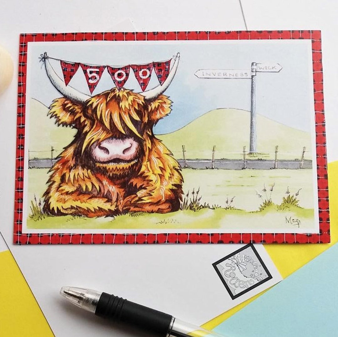 Highland Cow Postcard Celebrating Route 500 Around the Highlands of ...