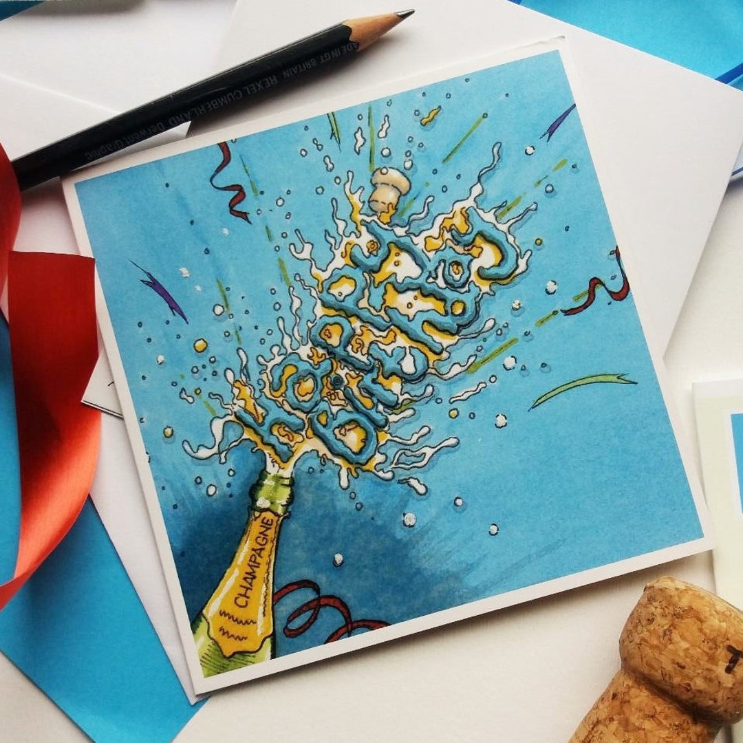 Champagne Card. Happy Birthday. Birthday Card. Bubbles. Fizz ...