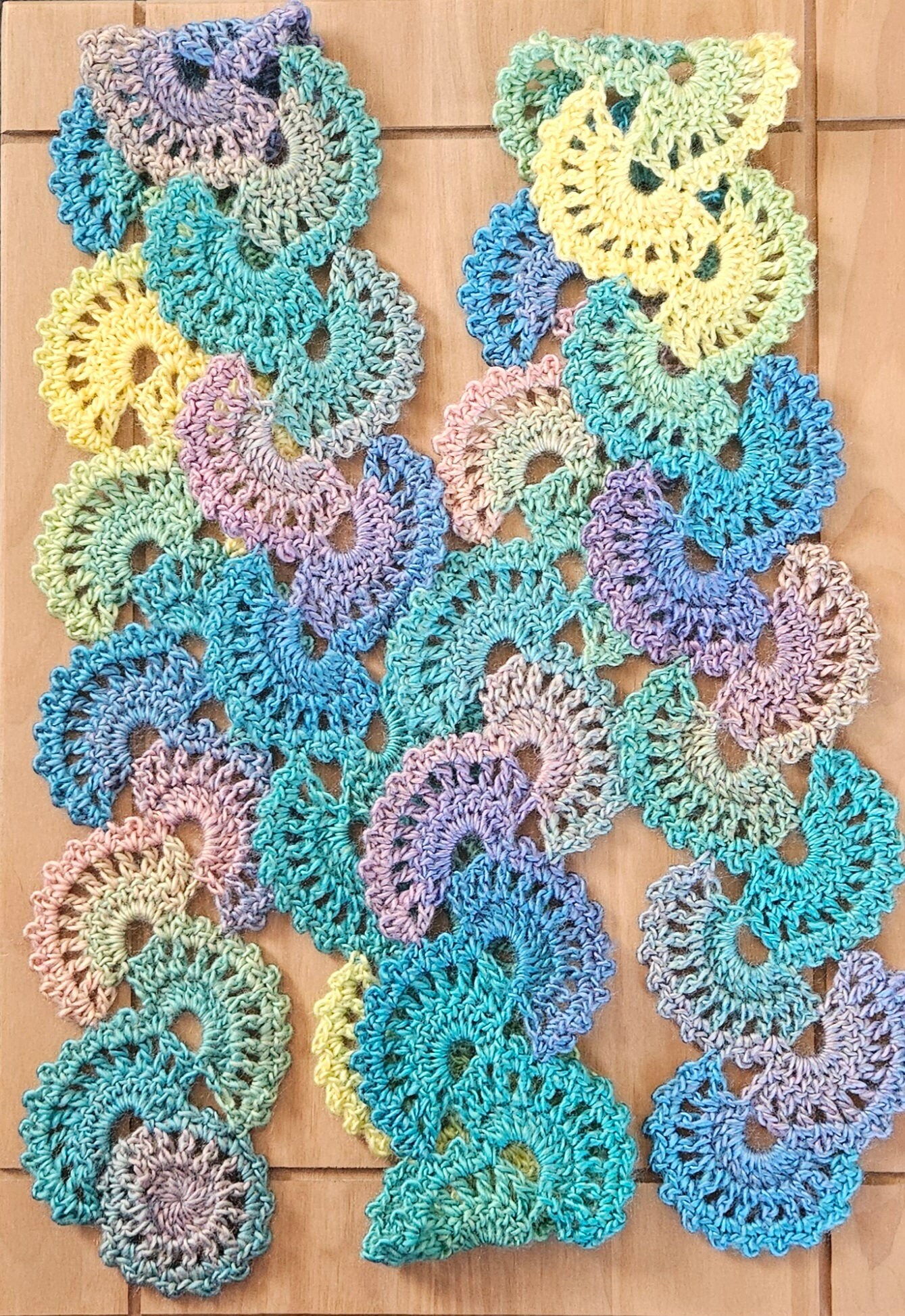 Oyster Shell Scarf, Lacy Virus Scarf, Turquoise and Lemon Long Scarf ...