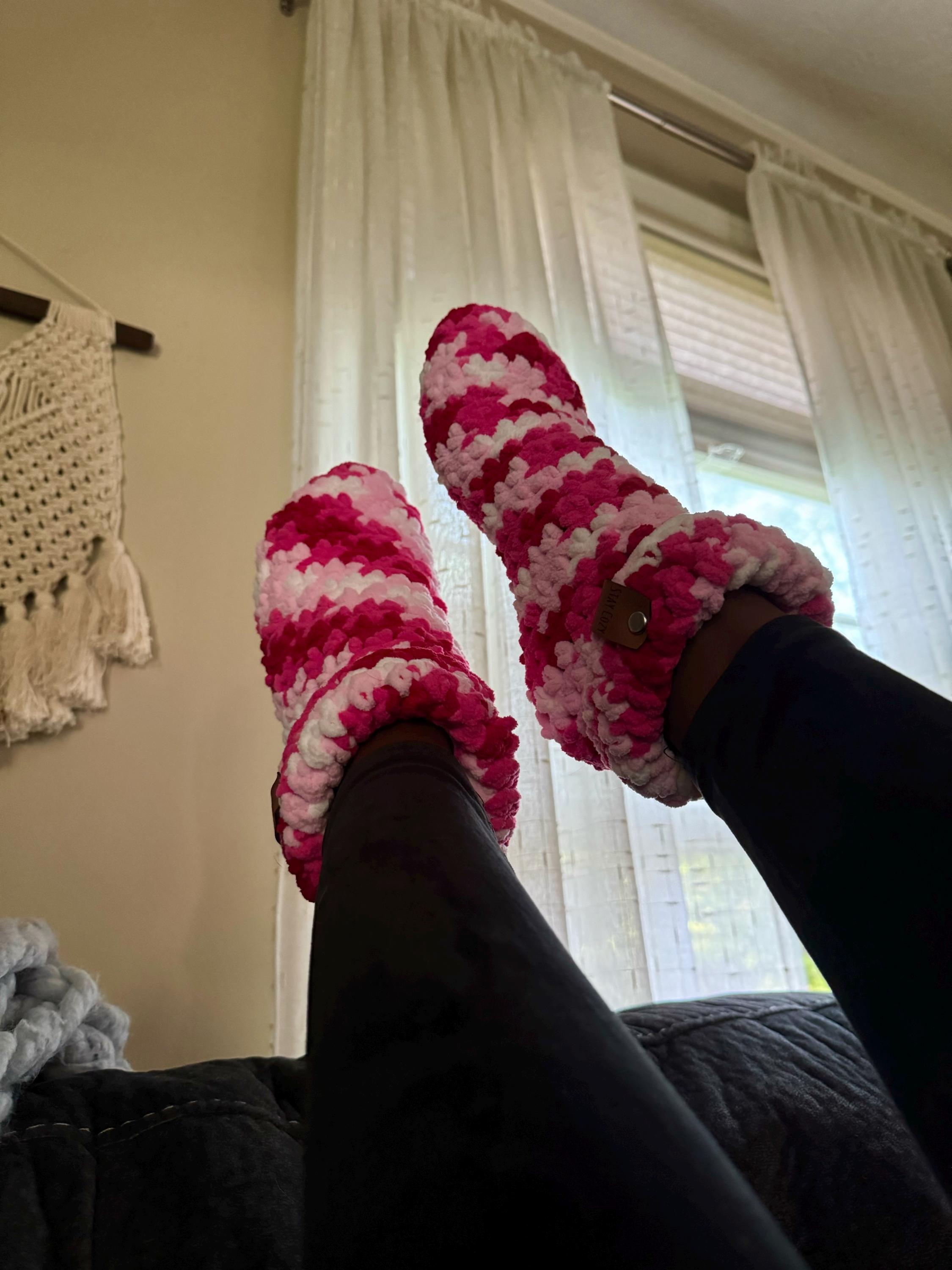 Crochet Fuzzy Socks, Comfy Slippers, Pink Crochet Slippers, Soft Fuzzy ...