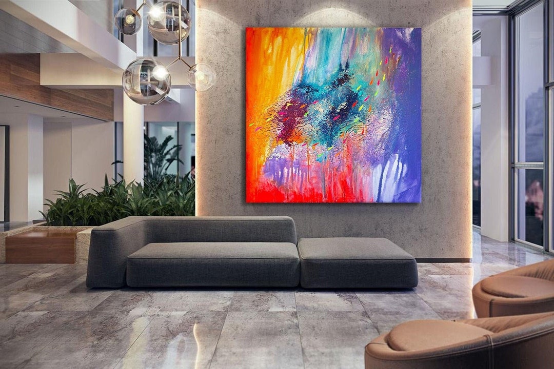 Abstract Painting Original Textured Neon Painting on Canvas Acryl Large ...