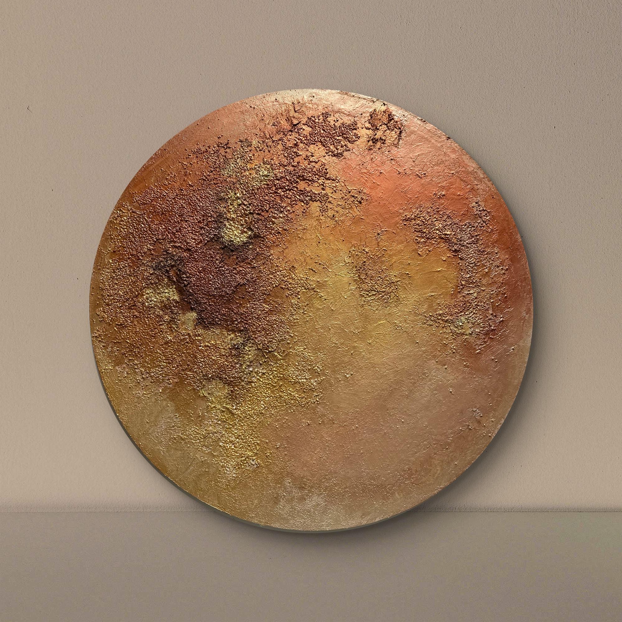 Bronze Copper Round Wall Art Canvas Moon Painting Abstract Circle ...