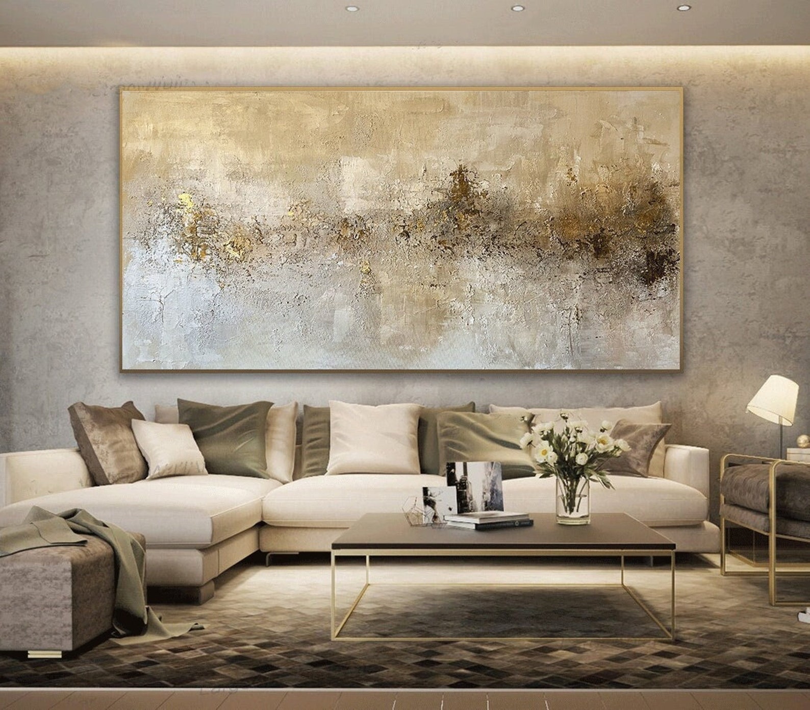 Beige Gold Painting Abstract Extra Large Textured Art Original - Etsy