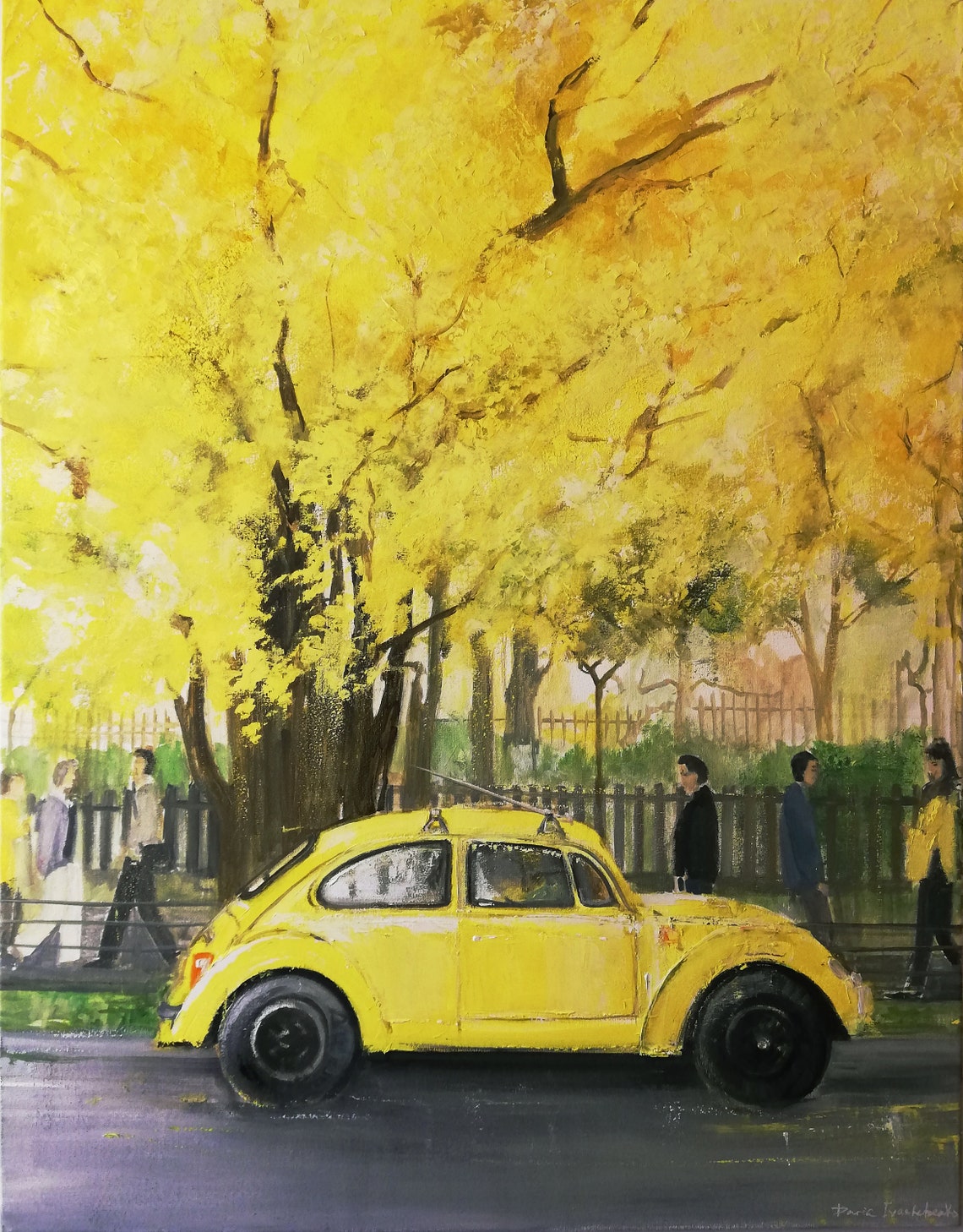 Original Oil Painting City Art Car Painting Yellow Cityscape | Etsy