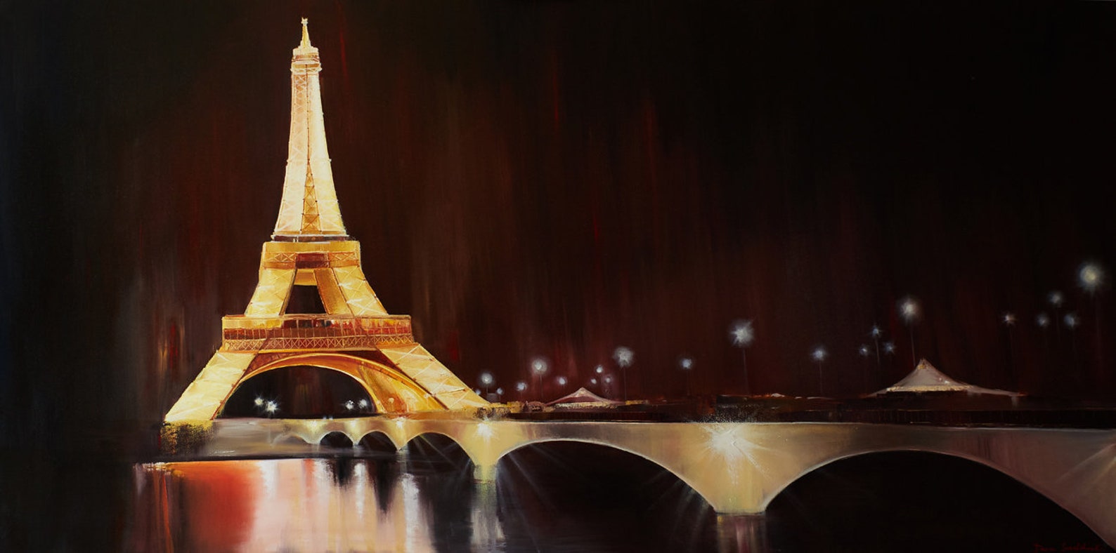 Eiffel Tower Oil Painting on Canvas Large Evening Cityscape | Etsy