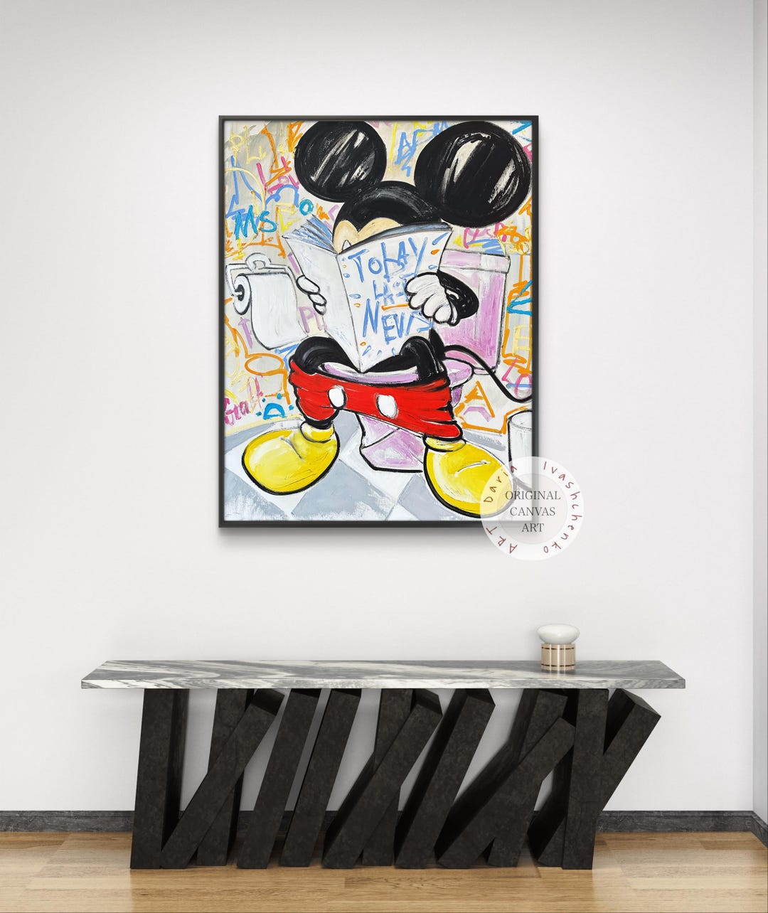 Original Oil Painting Abstract Mickey Colorful Textured Art Framed ...