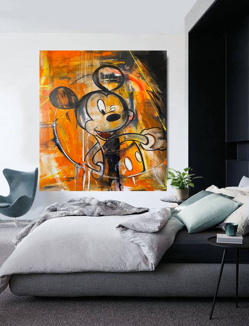 Oil painting abstract canvas Mickey mouse original colorful | Etsy