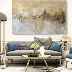 Original Painting Abstract Beige Gold Brown Large Horizontal Painting ...