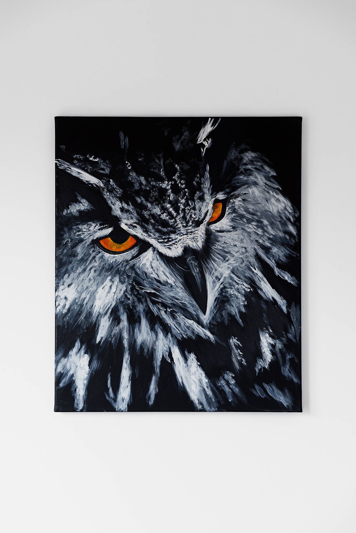 Owl Painting Big Bird Owl Decor Wild Animal Original Art | Etsy