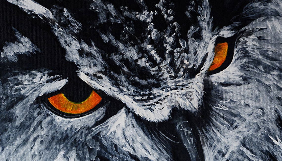 Owl Painting Big Bird Owl Decor Wild Animal Original Art | Etsy