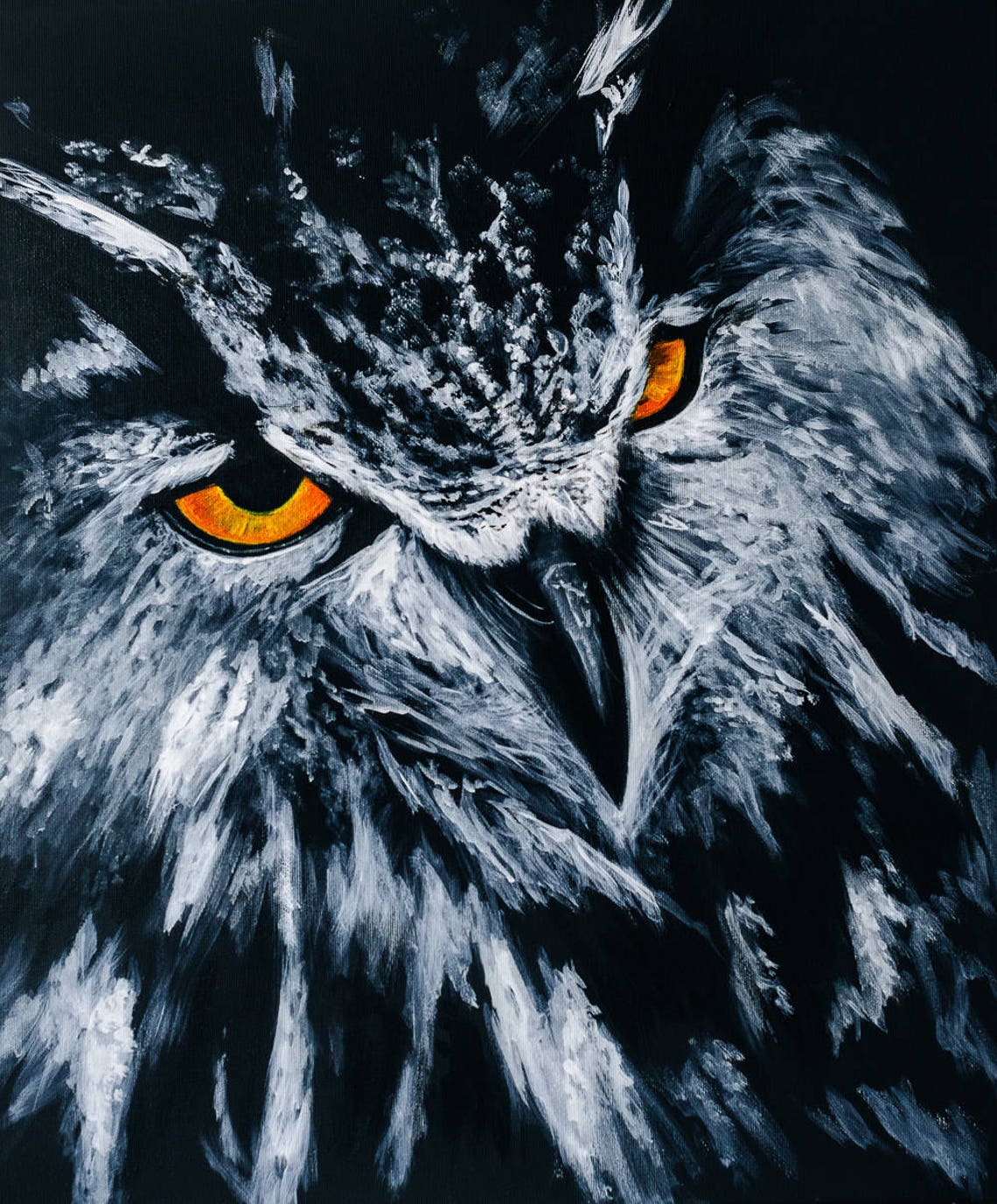 Owl Painting Big Bird Owl Decor Wild Animal Original Art | Etsy