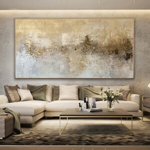 Original Painting Abstract Beige Gold Brown Large Horizontal Painting ...